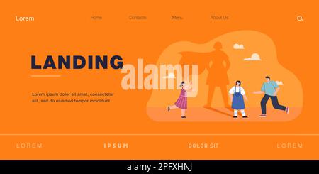 Friends running towards cartoon girl with superhero shadow. Shadow of ...