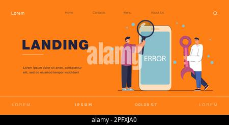 Cartoon characters analyzing error on huge smartphone Stock Vector ...