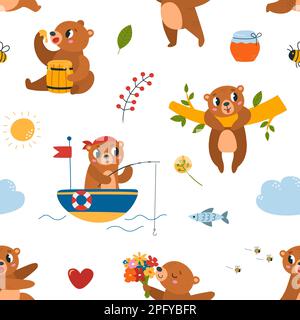 Cute teddy bears with clouds. Seamless fabric design pattern Stock ...