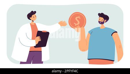 Man giving gold coin to doctor flat vector illustration Stock Vector ...