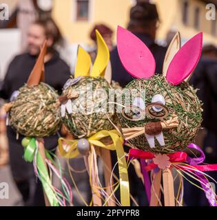 Easter decorative straw rabbit bunny, Easter street market, day off ...