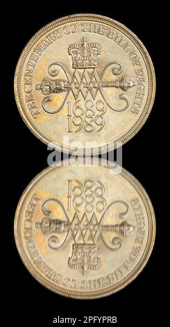 Reverse side of a 1989 £2 coin to commemorate 300 years of the Bill of ...