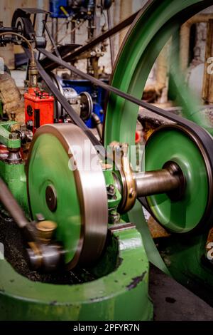 Steam powered, belt driven machinery at Combe Mill nr Woodstock, Oxford ...