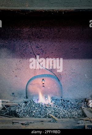 Cracked wraught iron forge hood at Combe Mill Stock Photo - Alamy