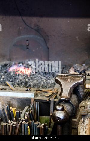 The forge fire at Combe Mill, Oxfordshire Stock Photo - Alamy