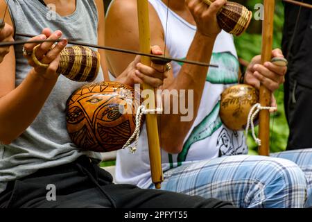 Afro Brazilian percussion musical instruments during a capoeira ...