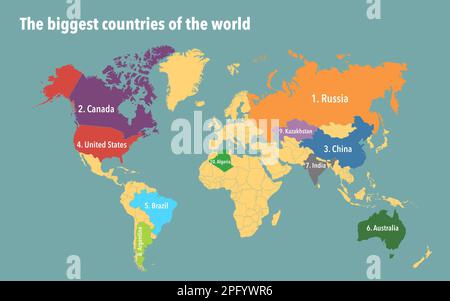 Map of the biggest countries of the world by total area Stock Photo - Alamy