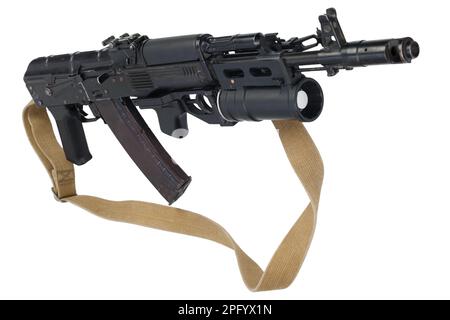 Modern kalashnikov 5.45x39 mm AK 74M assault rifle with 40 mm underbarrel grenade launcher ...