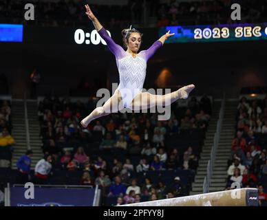 LSU gymnast Elena Arenas competes during an NCAA gymnastics meet ...