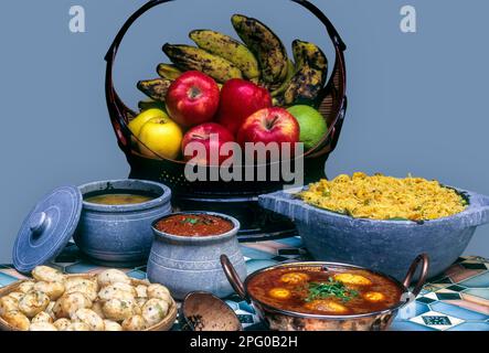 A STILL LIFE OF A TRADITIONAL TAMIL, SOUTH INDIAN , LUNCH SERVED ON A ...