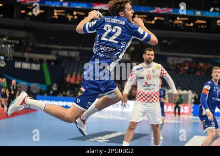 Sigvaldi Gudjonsson (Iceland) against Croatia. EHF Euro 2022. Main ...