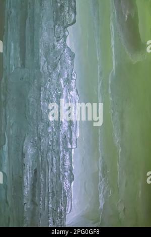 Closeup of spectacular ice formations of Eben Ice Caves, Rock River ...