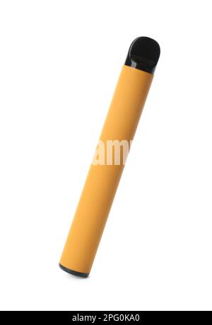 Yellow disposable electronic cigarette isolated on a white background ...
