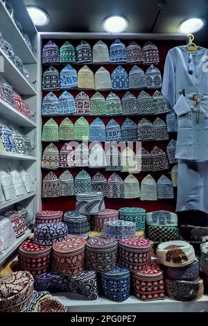Traditional omani kuma hats for sale at the souq in Muscat. Sultanate ...