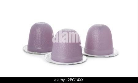 Delicious violet jelly cups on white background Stock Photo - Alamy