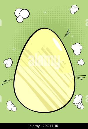 Comic book Easter banner with pastel green and yellow colored Egg ...