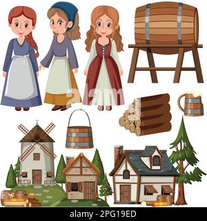 Set of medieval villager cartoon character illustration Stock Vector ...