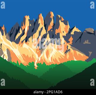 Mountain view. Vector landscape - Dolomites in Italy. Beautiful blue ...