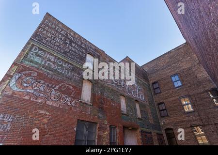 Classic hand painted Coca-Cola ghost sign on a brick wall in Burlington ...