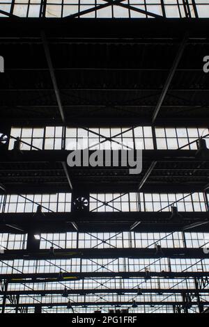 Factory windows opened sequentially. Factory background Stock Photo - Alamy