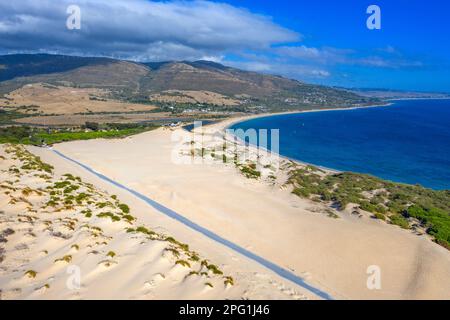 Playa Punta Paloma beach, aerial view of Duna de Valdevaqueros dune ...