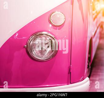 Round headlights of retro bus. Vintage photo style Stock Photo - Alamy