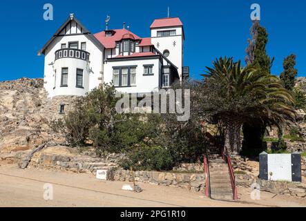 Street scene from Lüderlitz, an old German colony style coast town ...