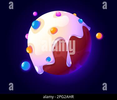 Chocolate planet in outer space. Vector cartoon funny art of sweet food ...