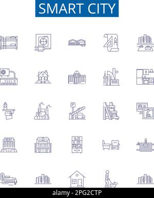 Smart city line icons signs set. Design collection of Smart, City, Intelligent, Connected ...