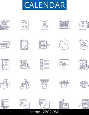 Calendar line icons collection. Meetings, Communication, Paperwork ...