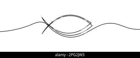 Christian fish line background. One continuous line drawing of ...
