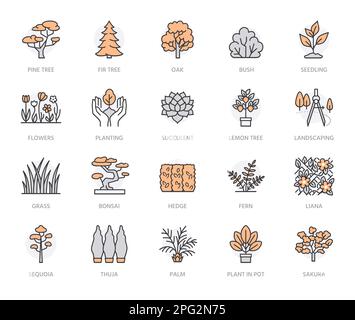 Gardening line icons signs set. Design collection of Planting, Watering ...