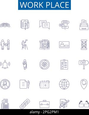 Work place line icons signs set. Design collection of Office, Cubicle ...