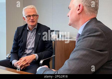 David Hardy, CEO of Orsted Offshore North America, speaks during a tour ...