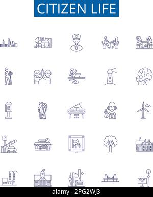 Citizen life line icons signs set. Design collection of Citizen, life ...