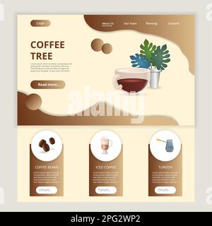 Iced coffee flat landing page website template. Coffee beans ...