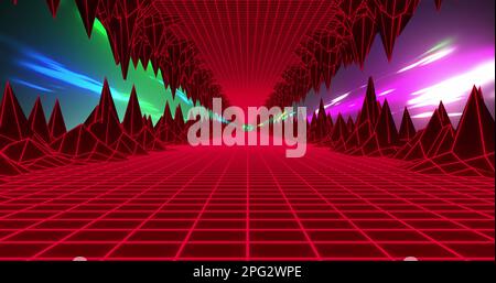 Image of metaverse grid moving in seamless loop over light trails Stock ...