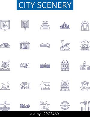 City scenery line icons signs set. Design collection of Urban ...