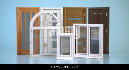 Windows of different types isolated on white. 3d illustration Stock ...