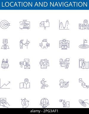 Geotagging line icons collection. Location, Mapping, Coordinate, GPS ...