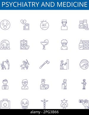 Psychiatry and medicine line icons signs set. Design collection of ...