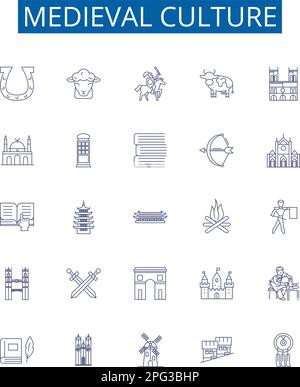 Medieval culture line icons signs set. Design collection of Knights ...