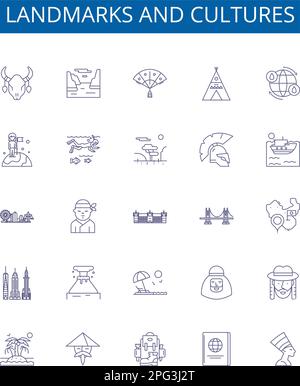 Landmarks and cultures line icons, signs set. Landmarks, Cultures ...