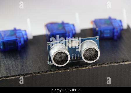 Ultrasonic distance sensor and a micro servo. Project showing ...