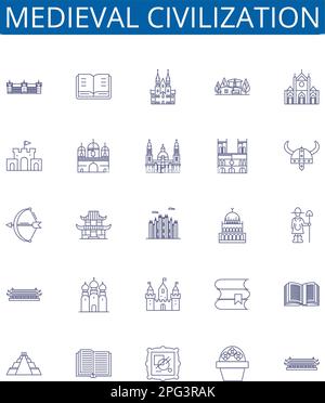 Medieval civilization line icons signs set. Design collection of ...