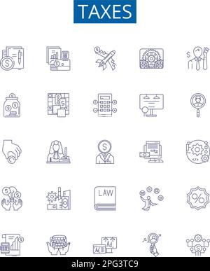 Taxes line icons, signs set. Levy, Duty, Tariff, Excise, Deduction ...