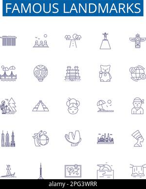 Famous landmarks line icons signs set. Design collection of Monument ...