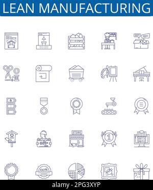 Lean manufacturing line icons signs set. Design collection of Six Sigma ...