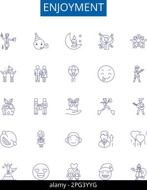 Enjoyment line icons collection. Bliss, Happiness, Pleasure, Thrill ...