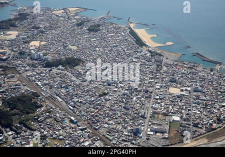 An aerial photo shows Tanabe city in Wakayama Prefecture where it is ...